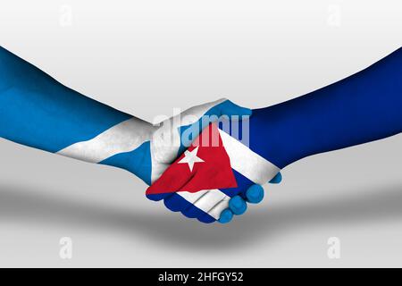 Handshake between scotland and columbia flags painted on hands ...