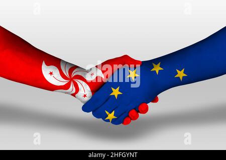 Handshake between England and Hong Kong flags painted on hands ...