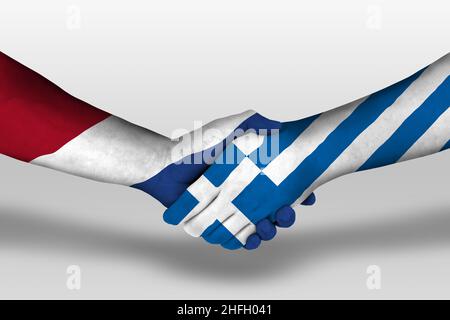 Handshake between netherlands and france flags painted on hands ...