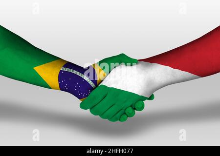 Handshake between brazil and greece flags painted on hands ...