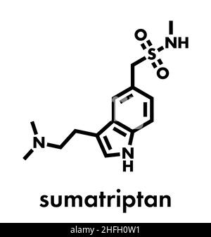 Sumatriptan migraine headache drug (triptan class) molecule. Skeletal ...