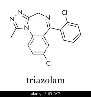 Triazolam insomnia drug (sleeping pill, benzodiazepine class) molecule ...