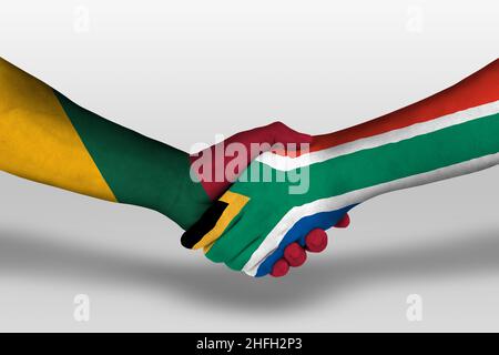Handshake between lithuania and south africa flags painted on hands ...