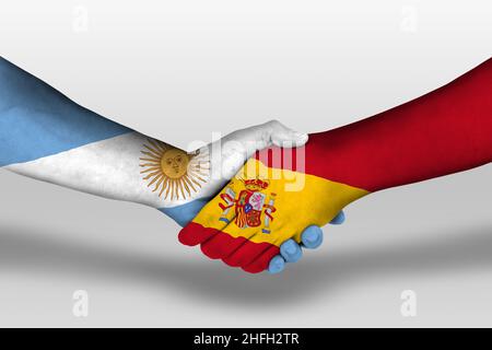 Handshake between argentina and spain flags painted on hands ...