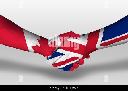 Handshake between canada and united kingdom flags painted on hands ...