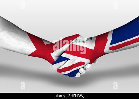 Handshake between england and united kingdom flags painted on hands ...