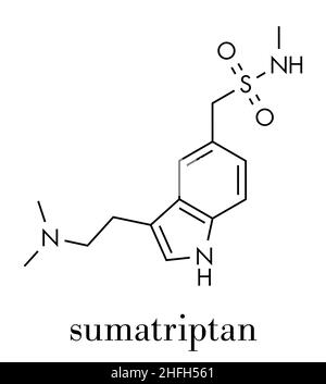 Sumatriptan migraine headache drug (triptan class) molecule. Skeletal ...