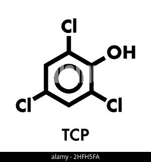 Trichlorophenol (TCP, 2,4,6-trichlorophenol) molecule. Skeletal formula ...