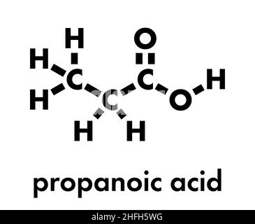 Propionic acid (propanoic acid) molecule. Used as preservative in food ...