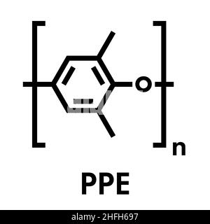 Poly(p-phenylene oxide) (PPO) polymer, chemical structure. Also known ...