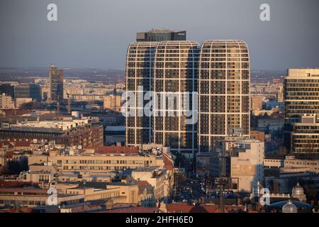Towers of Sky Park Bratislava by Zaha Hadid in suny autumn day Stock ...