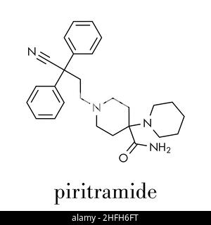 Piritramide opioid analgetic drug molecule. Stylized 2D renderings and ...