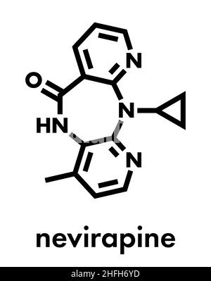 Nevirapine HIV drug molecule. Belongs to NNRTI class. Skeletal formula ...