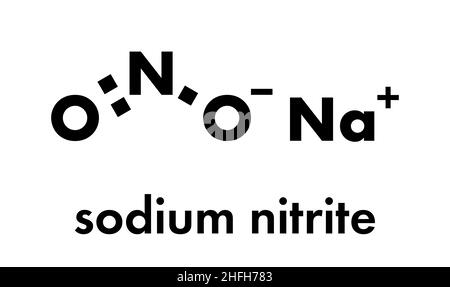 Sodium nitrite, NaNO2 molecule. It is used as a food preservative and ...