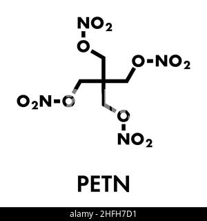 Pentaerythritol tetranitrate (PETN) explosive molecule. Also used as ...