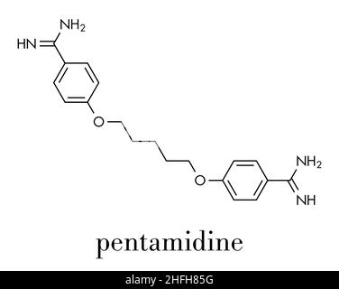Pentamidine molecule. Skeletal chemical formula. Paper packaging for ...