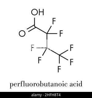 Perfluorobutanoic acid molecule. Also now as heptafluorobutyric acid ...