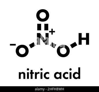 Nitric acid (HNO3) strong mineral acid molecule. Used in production of ...