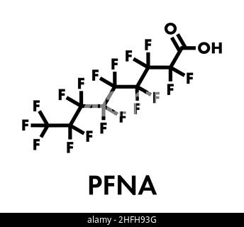 Perfluorononanoic acid (PFNA, perfluorononanoate) surfactant molecule ...