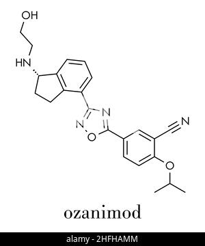 Ozanimod anti-inflammatory drug molecule (S1PR1 modulator). Skeletal ...