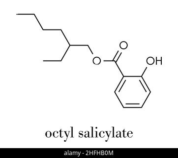 Octyl salicylate (octisalate) sunscreen molecule (UV filter). Skeletal ...