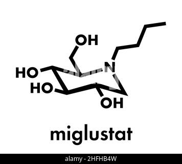 Miglustat Gaucher disease drug molecule. Skeletal formula Stock Vector ...