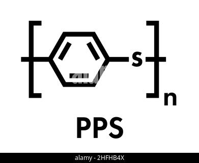 Polyphenylene sulfide (PPS) polymer, chemical structure. Commonly used ...