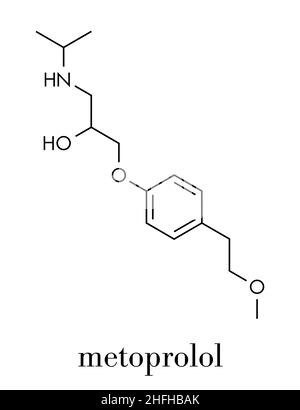 Metoprolol high blood pressure drug molecule (beta blocker). Skeletal ...