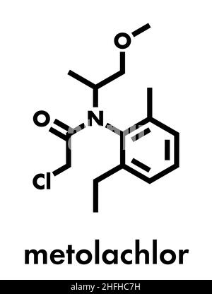Metolachlor herbicide (weed killer) molecule. Skeletal formula Stock ...