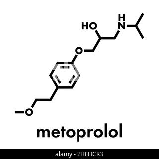 Metoprolol high blood pressure drug molecule (beta blocker). Skeletal ...