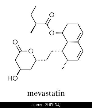 Mevastatin hypercholesterolemia drug molecule. Skeletal formula Stock ...