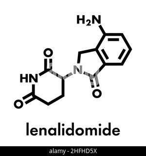 Lenalidomide multiple myeloma drug molecule. 3D rendering. Atoms are ...