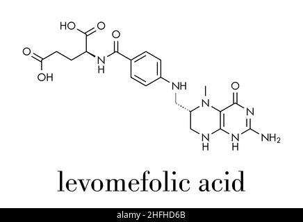 Levomefolic acid or 5-methyltetrahydrofolate molecule. Skeletal formula ...