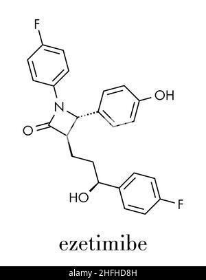 Ezetimibe cholesterol-lowering drug molecule. Skeletal formula Stock ...