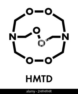 Hexamethylene triperoxide diamine (HMTD) explosive molecule. Skeletal ...