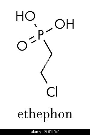 Ethephon plant growth regulator molecule. 3D rendering. Atoms are ...