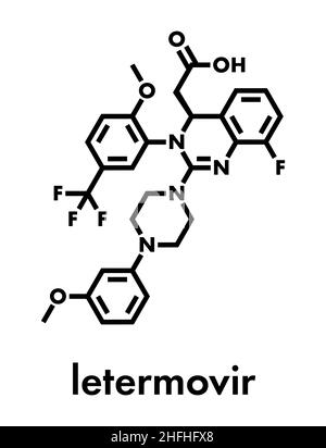 letermovir cytomegalovirus (CMV) drug molecule. Skeletal formula Stock ...
