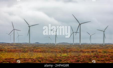Smola wind turbines farm. The arctic tundra on island Smola, More og ...