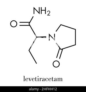 Levetiracetam epilepsy (seizures) drug molecule. S-isomer of etiracetam ...