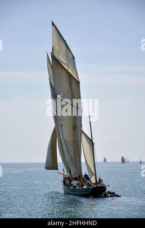 Vintage lugger boats and pier, Looe Festival of the Sea, Looe, Cornwall ...