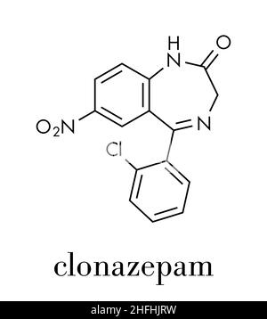 Clonazepam benzodiazepine drug molecule. Used in treatment of seizures ...