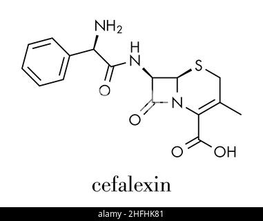 Cefalexin antibiotic drug molecule (cephalosporin, first generation ...