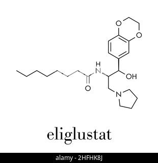Eliglustat Gaucher's disease drug molecule. Skeletal formula Stock ...