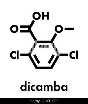 Dicamba herbicide molecule Used in weed control Atoms are represented ...