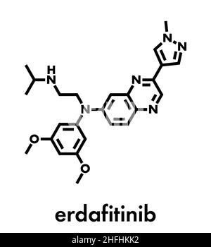Erdafitinib cancer drug molecule (FGFR inhibitor). Skeletal formula ...