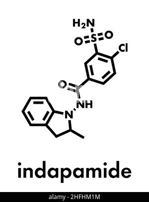 Indapamide hypertension drug molecule (diuretic). Skeletal formula ...