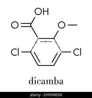 Dicamba herbicide molecule. Used in weed control. Skeletal formula ...