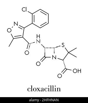 Cloxacillin antibiotic drug molecule. Skeletal formula Stock Vector ...