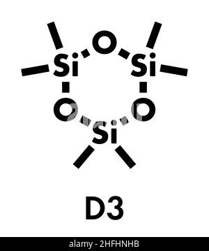 Hexamethylcyclotrisiloxane (D3) cyclic organosilicon molecule. Skeletal ...