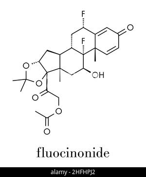 Fluocinonide topical corticosteroid drug molecule. Stylized 2D ...